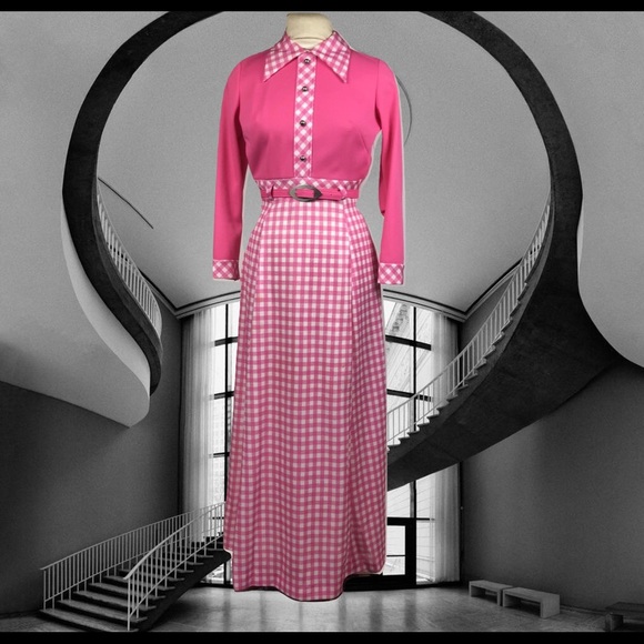 Jennifer Gee | Dresses | 97s Jennifer Gee Maxi Dress Pink Check | Poshmark